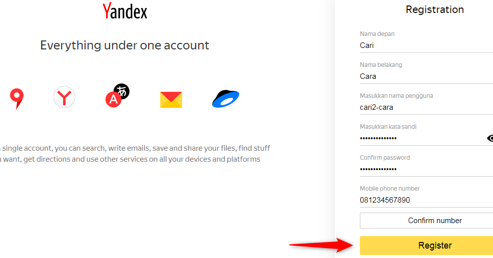 Cara Membuat Email Yandex ~ Cari2-Cara