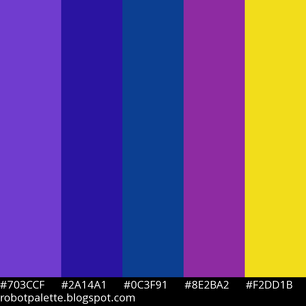 Palette #703CCF #2A14A1 #0C3F91 #8E2BA2 #F2DD1B