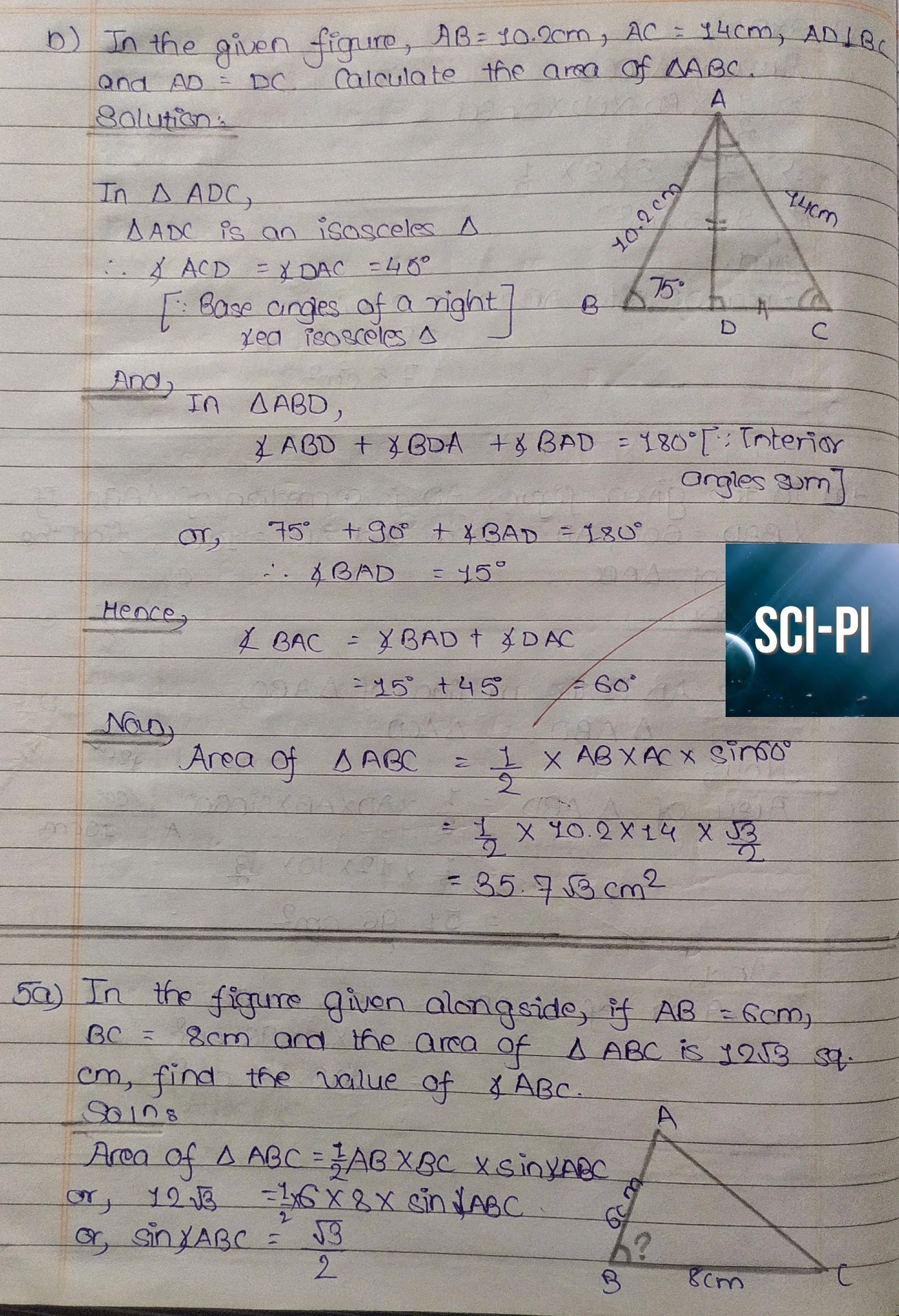 Class 10 - Area of Triangle Solved Exercises | vedanta Excel in Mathematics