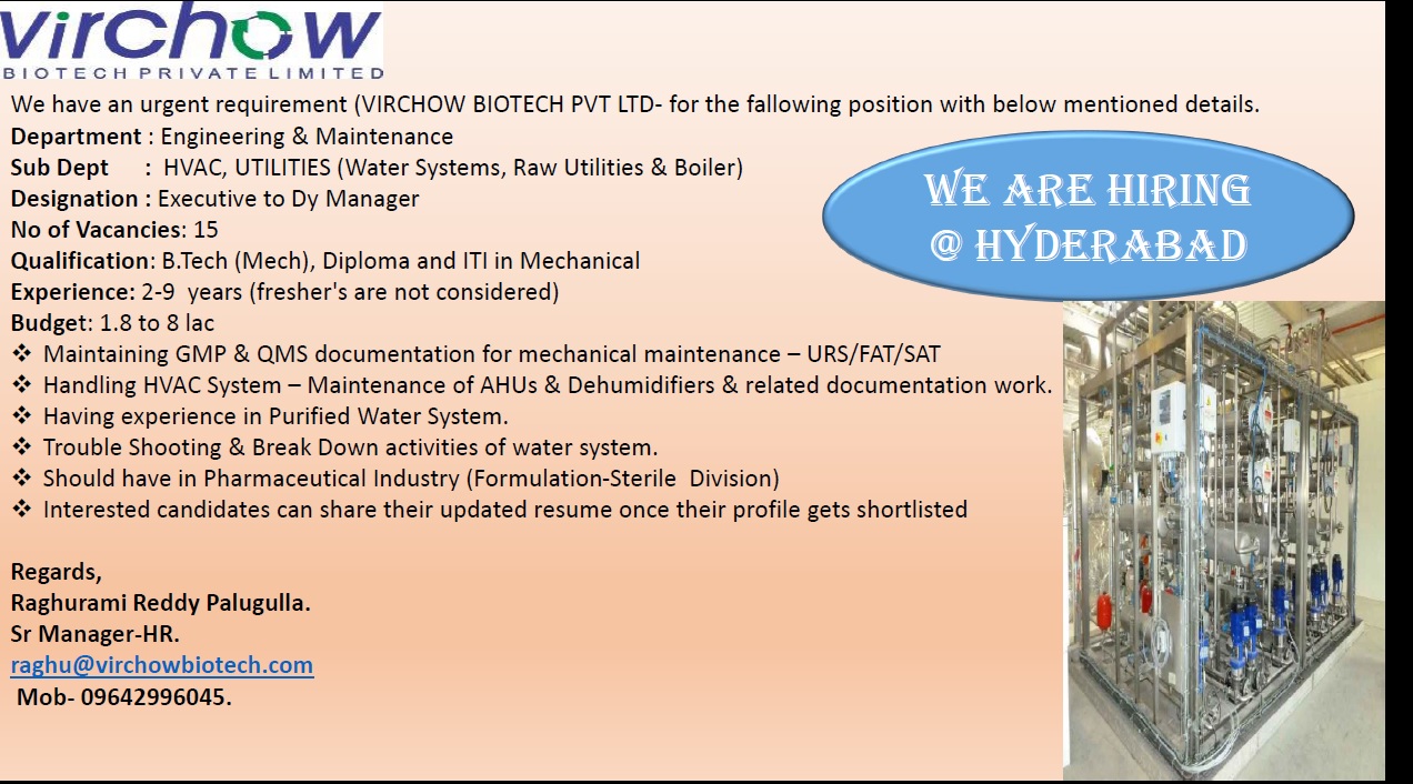 JOB ALERTS HUB: 145 Openings @ VIRCHOW BIOTECH PVT. LTD - Immediate ... JOB ALERTS HUB: 145 Openings @ VIRCHOW BIOTECH PVT. LTD - Immediate ...