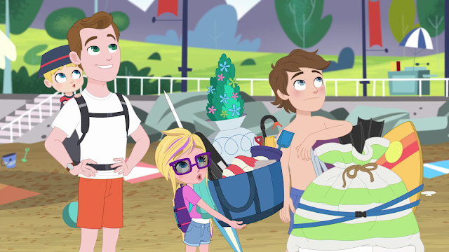 Shirtless Drawn Cartoon Boys: Pierce Pocket at the Beach