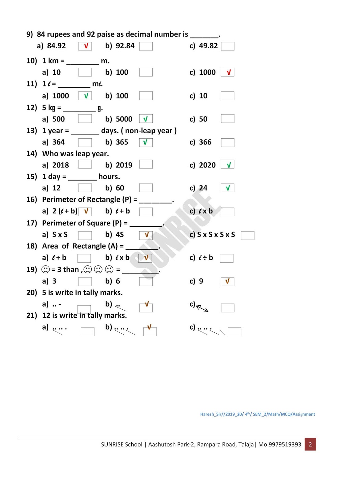 4th_Mathematics_Assignment - CH2O Education