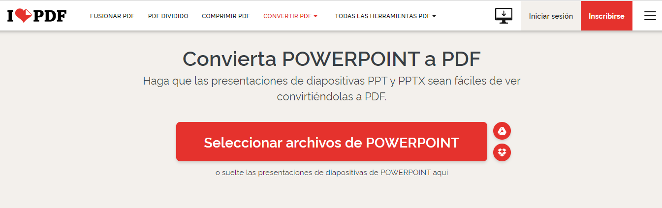Convertir Powerpoint a PDF con iLovePDF