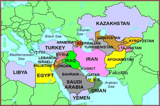 Map Of Iran And Neighboring Countries
