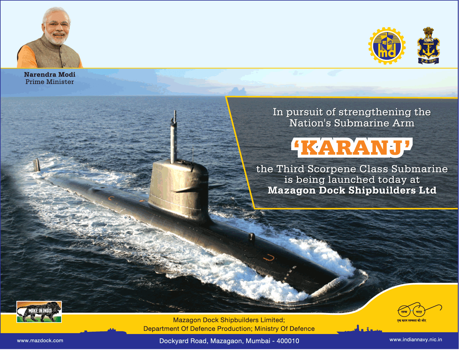 Twenty22-India on the move: Submarine Karanj to be Launched Today