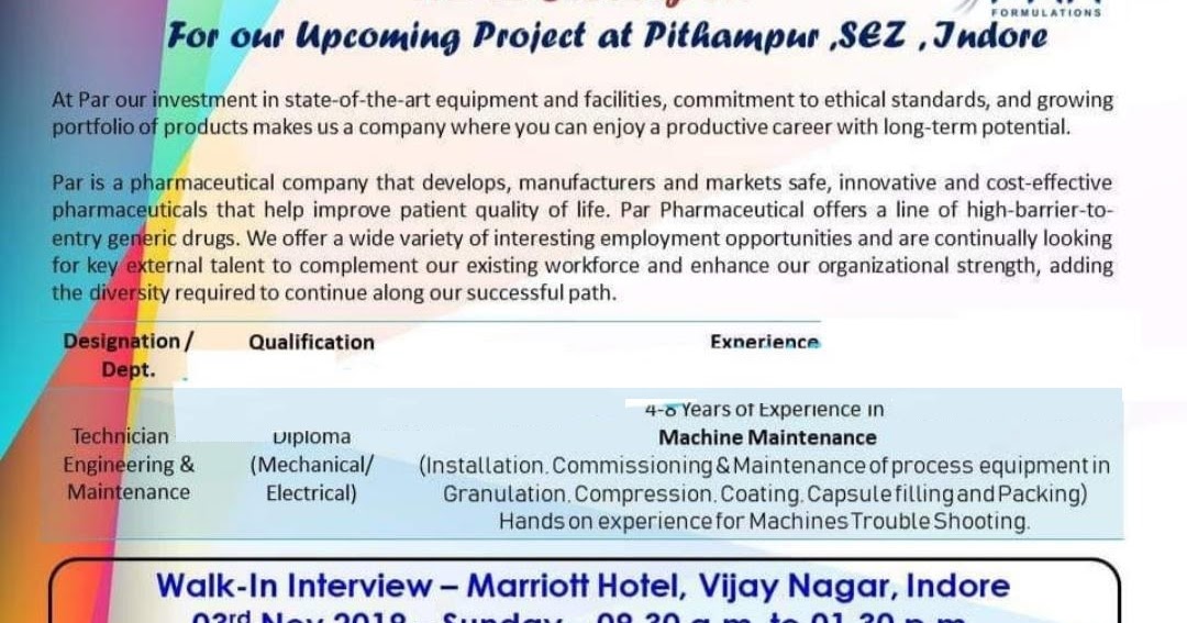 PAR Formulations - Walk-In Interviews for Engineering & Maintenance on ...