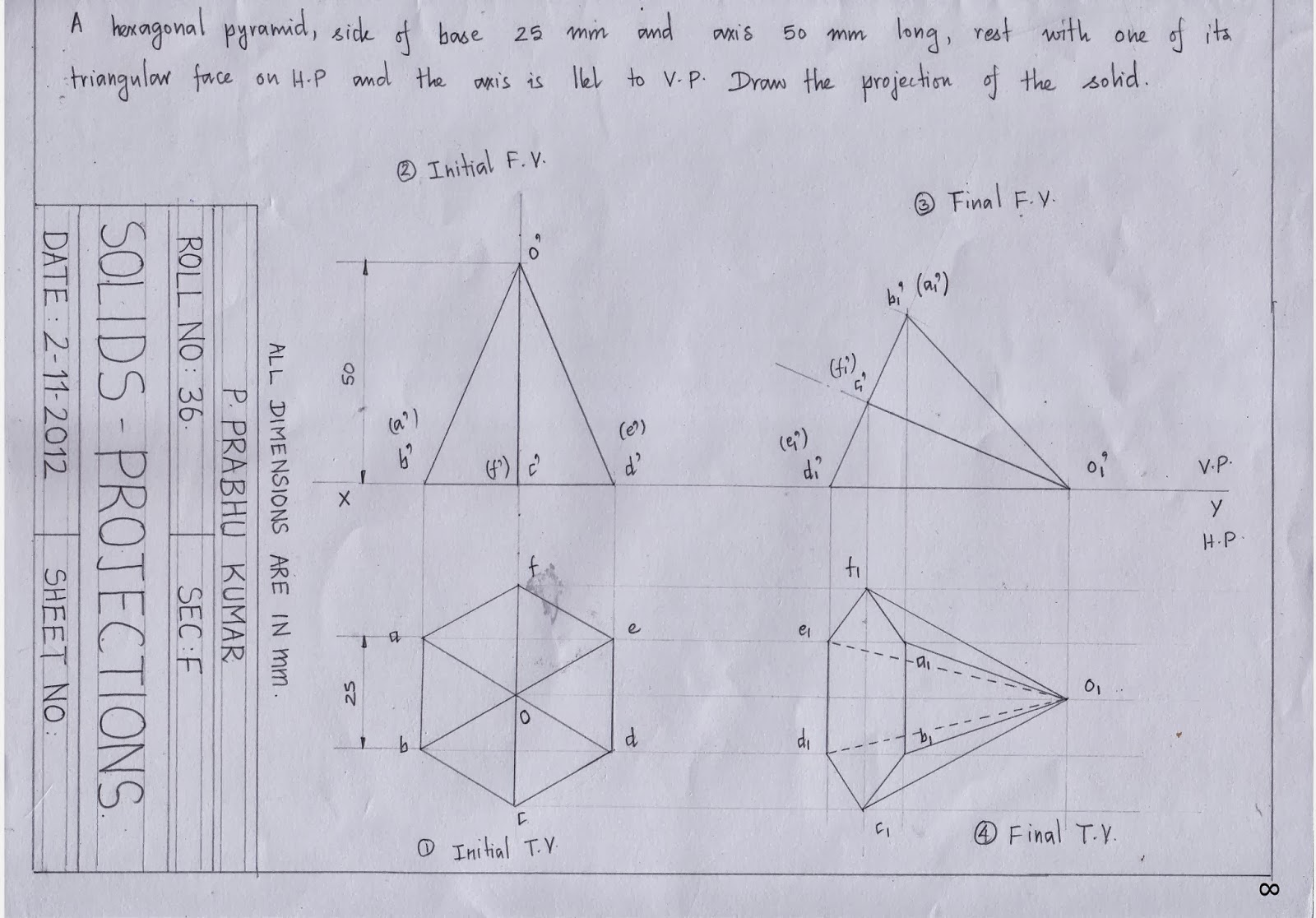 engineering graphics for engineers: projection of solids - hexagonal ...