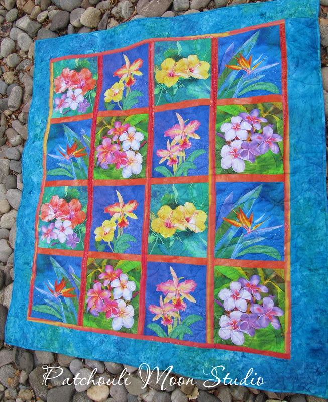 Patchouli Moon Studio: Tropical Flowers Lap Quilt
