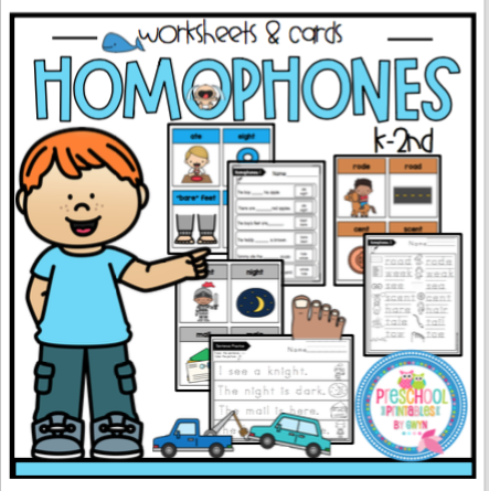 Homophones Worksheets and Cards ~ Preschool Printables