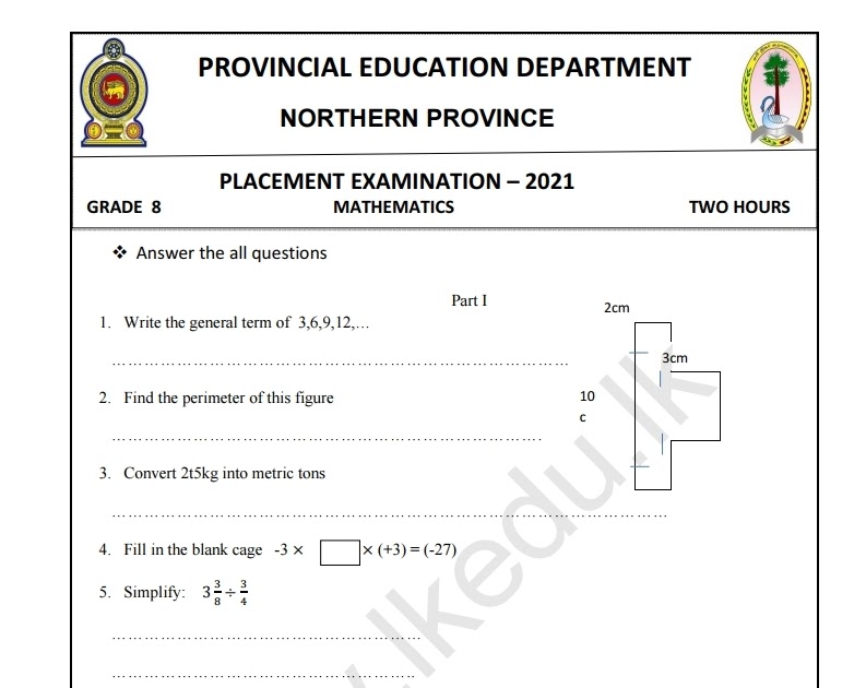 Grade 8 - Maths - Placement Examination - 2021 - Northern Province ...