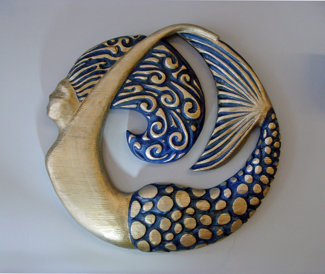 Nautical Art: Contemporary Mermaid Wood Marine Art Carving