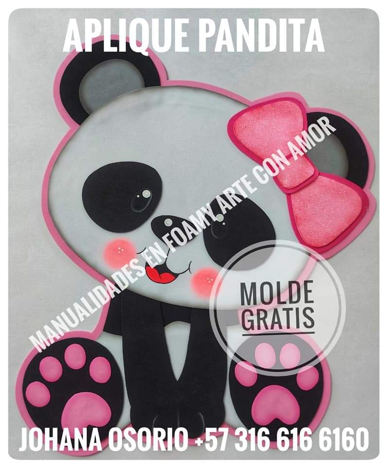 Aplique ursinha panda de lacinho com molde grátis para artesanato em ...