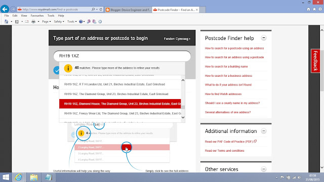 Device Engineer and Fault Team: Royal Mail Postcode Finder