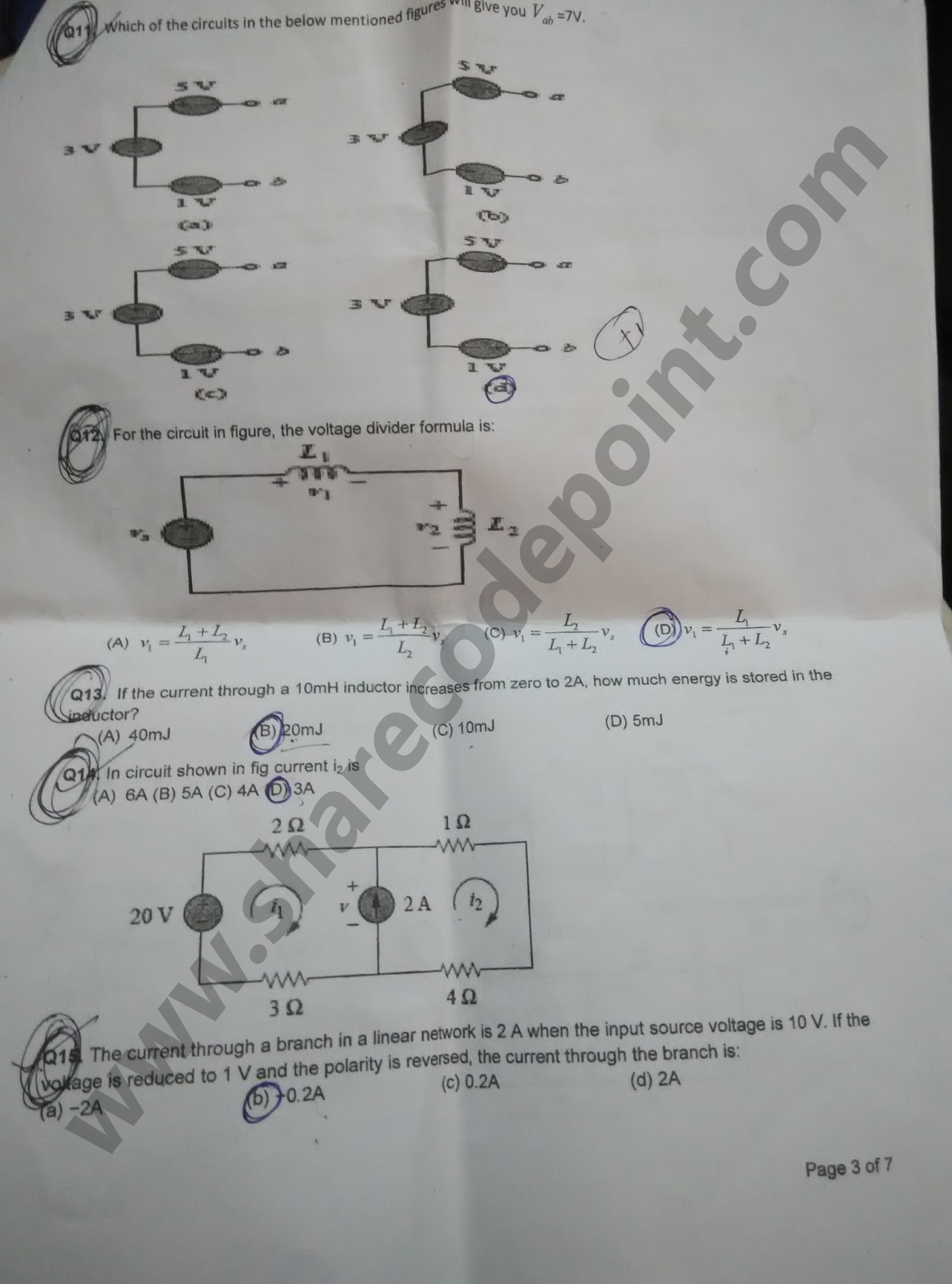 ELE205 : Network Analysis And Synthesis Mid Term Exam Question Paper | lpu