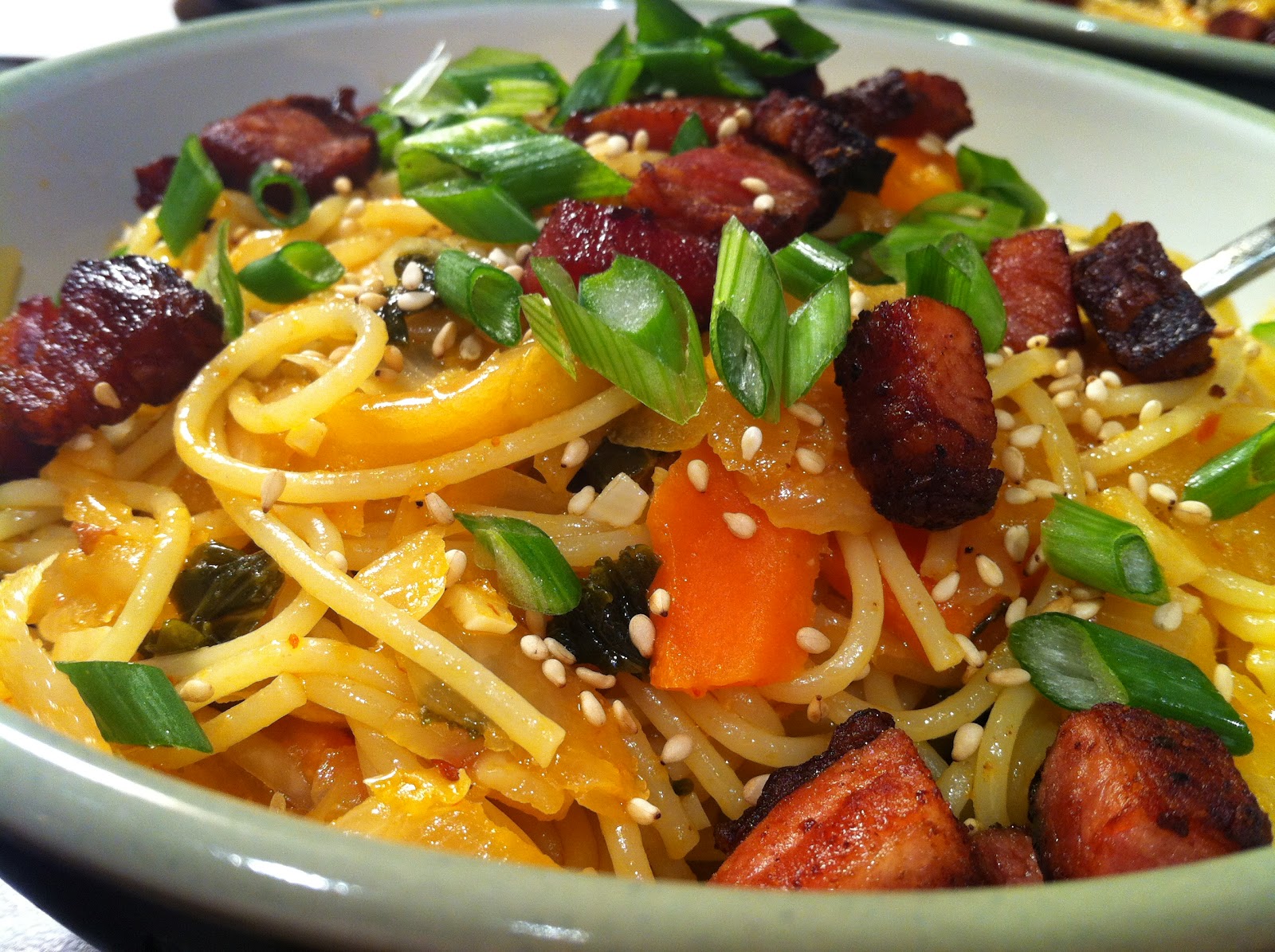 Douglas Kitchen Odyssey: Kimchi-Bacon Noodles