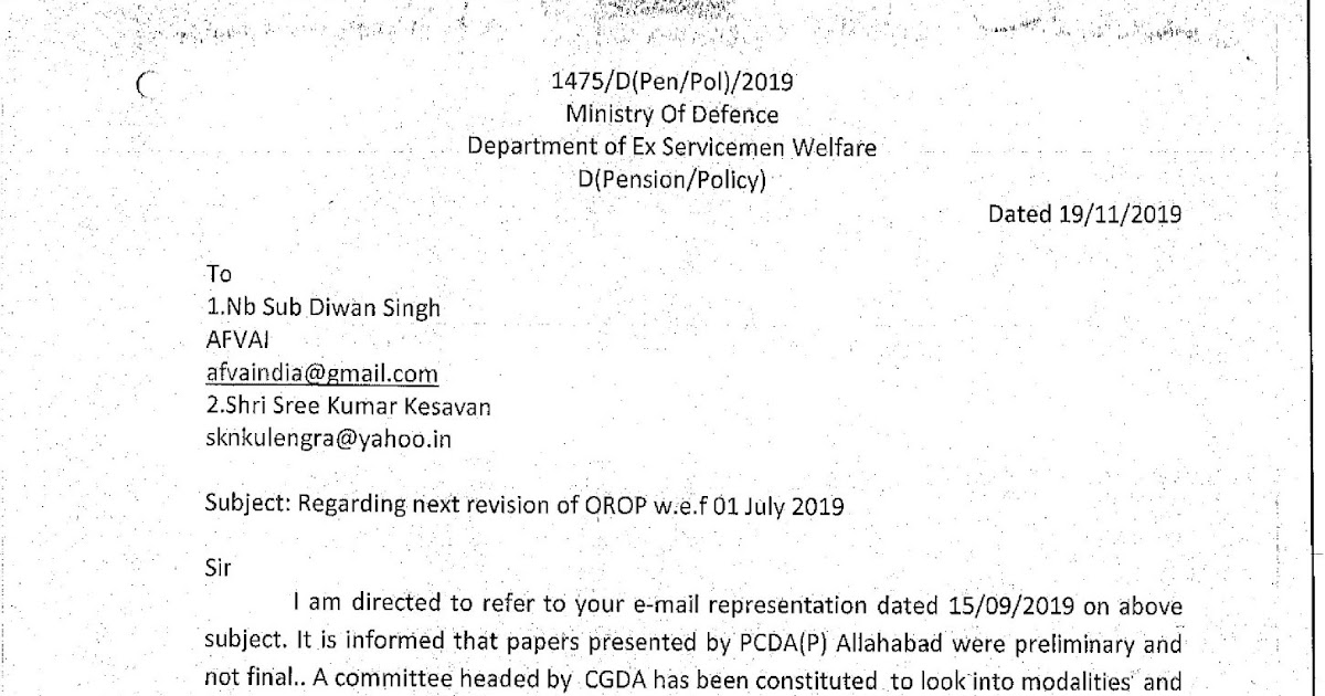 .: Letter received from DESW (MOD)