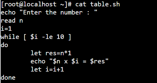 Code With Shash Print Multiplication Table Of Any Number Unix Programming Unix Shell