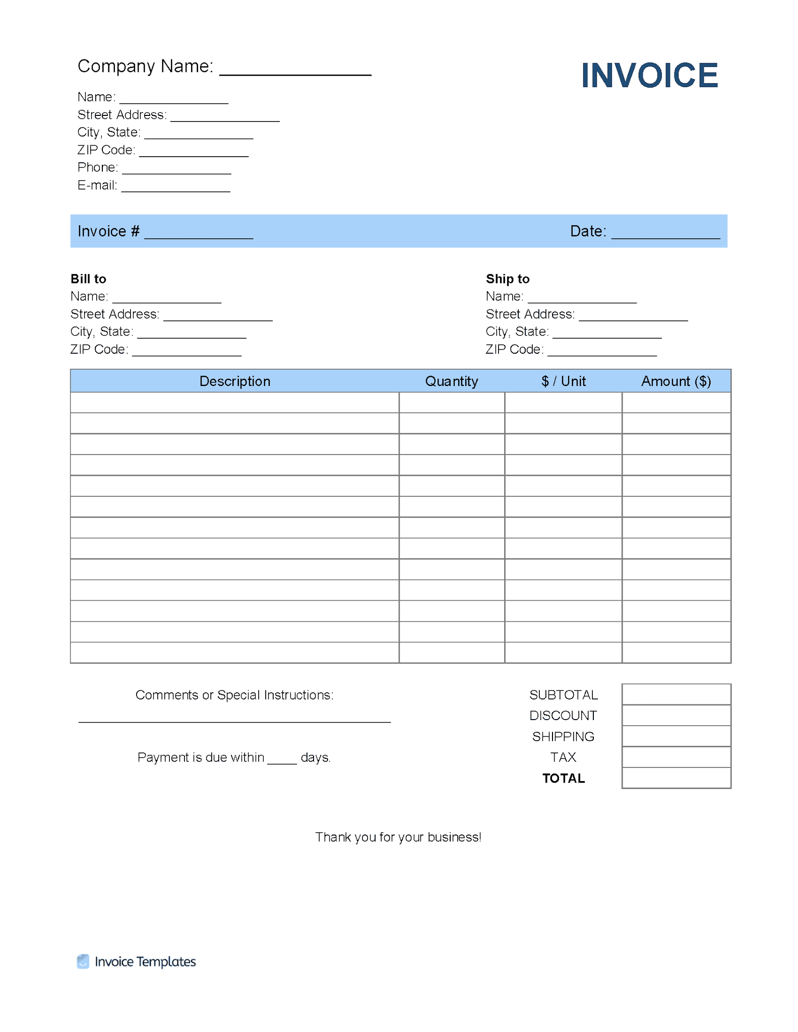 Printable Blank Invoice Forms - Invoice Template
