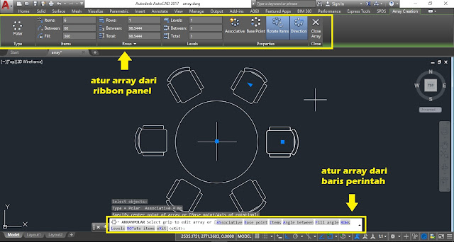 Autocad, Cara Mengatur Array (Array Options) - tukanggambar3d