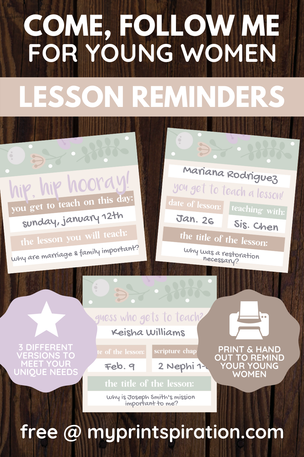 Printspiration: young women lesson reminders