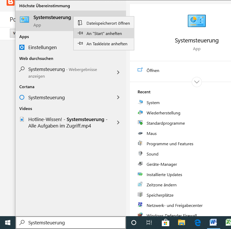 PcEinsteiger: Systemsteuerung in Windows 10 aufrufen