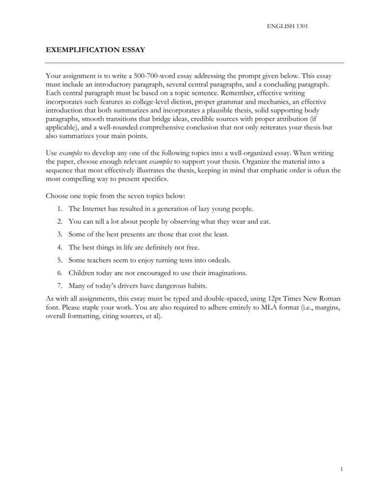 Example Exemplification Essay ~ Resume Letter