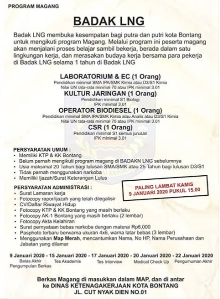 PT Badak NGL - SMA, SMK, D3, S1 Internship Program Badak LNG December 2019 - Lowongan Kerja ...