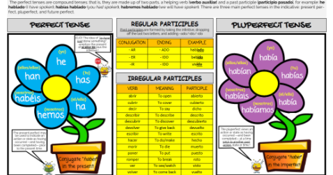 Spanish Hub: Perfect & Pluperfect Verb Flowers Mat