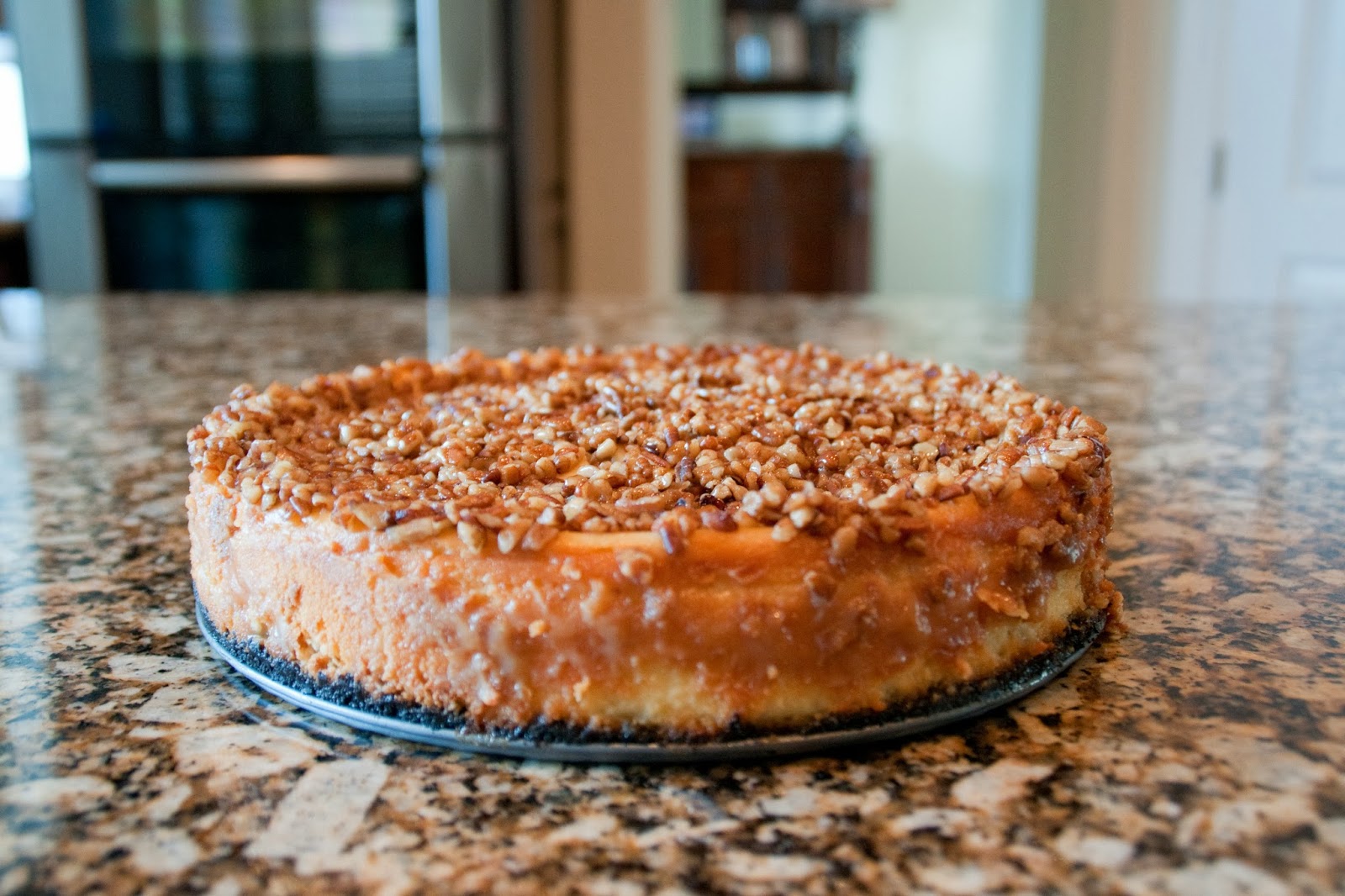 The Sweatman Family: Oreo Crusted Cheesecake with Pecan Praline Sauce
