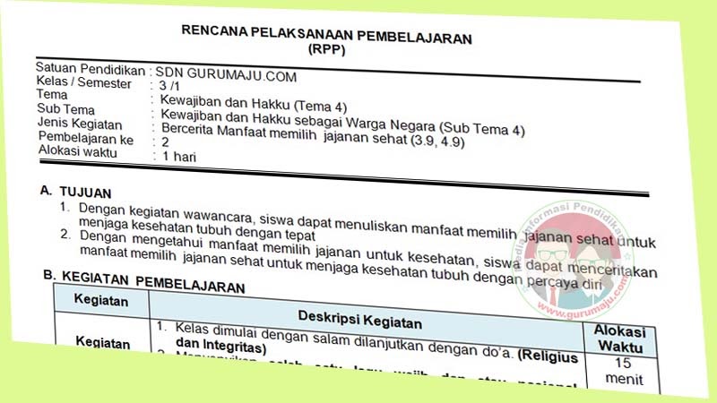 RPP PJOK 1 LEMBAR SEMESTER 1 SD KELAS 3 TEMA 4 K13 REVISI 2021 - GURU MAJU