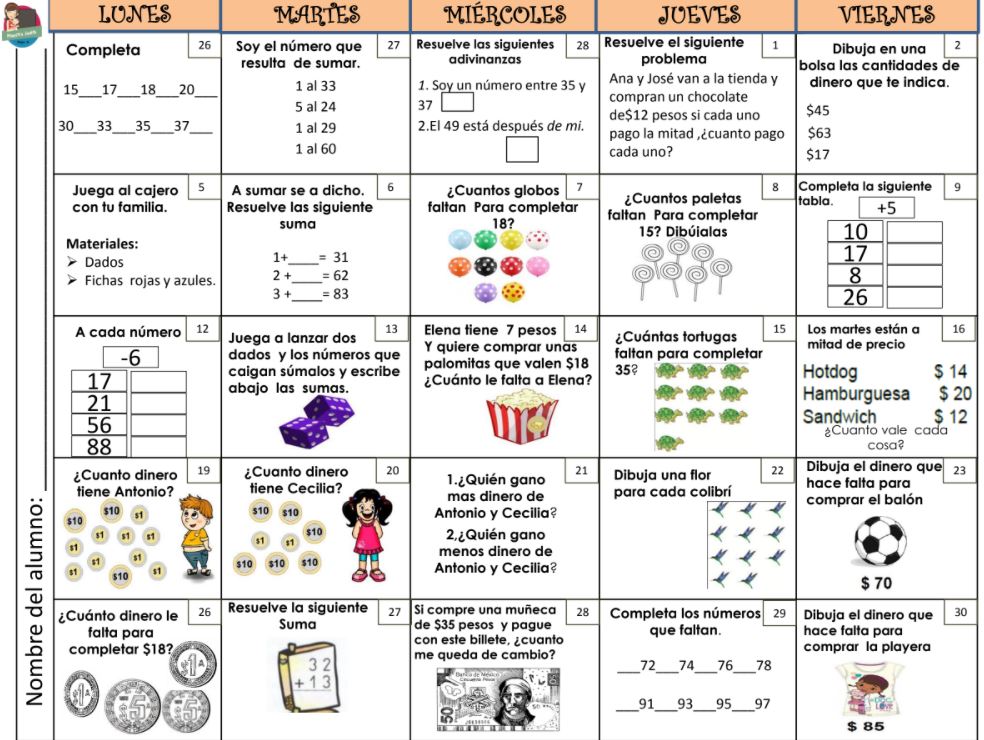 Calendario Matemático Bloque 4 para 1º primer Grado - Mi Salón de ...