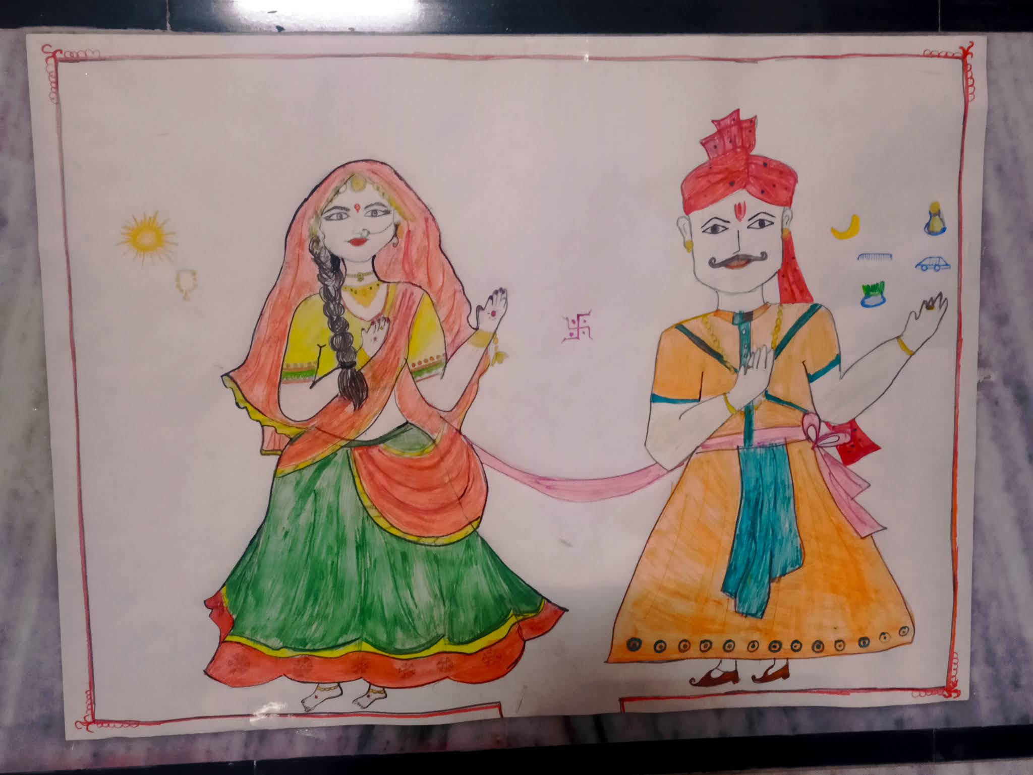 Gangor drawing गणगौर ईशर चित्र