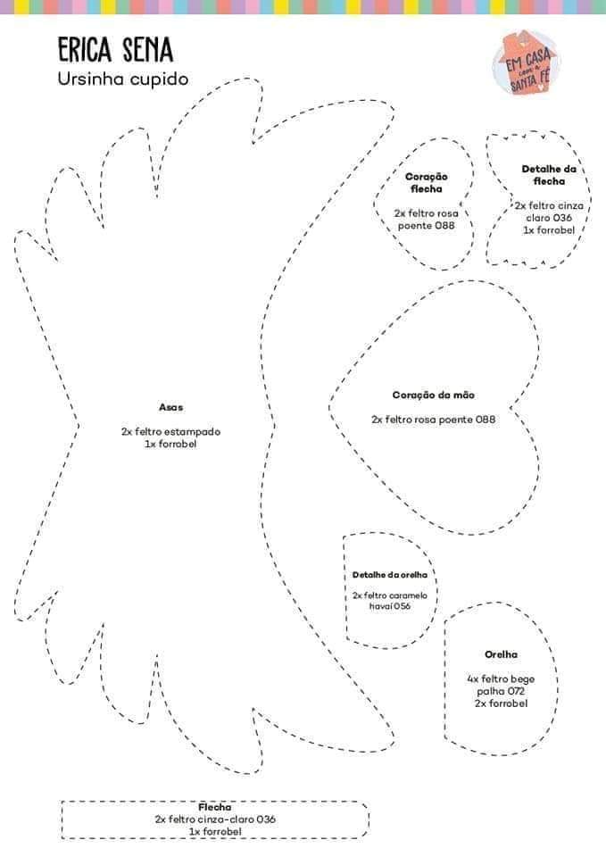 Molde de ursinho cupido em feltro para imprimir - Ver e Fazer