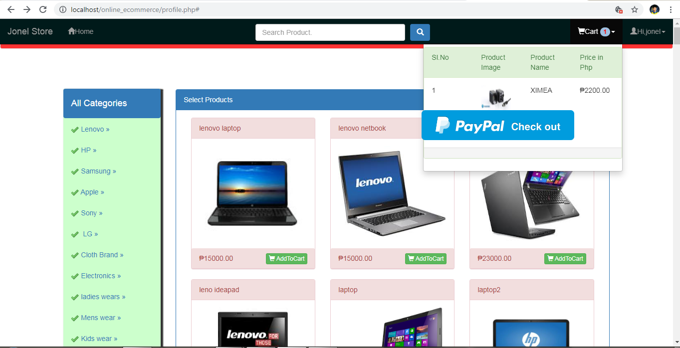 Online E-commerce using PHP/Mysqli