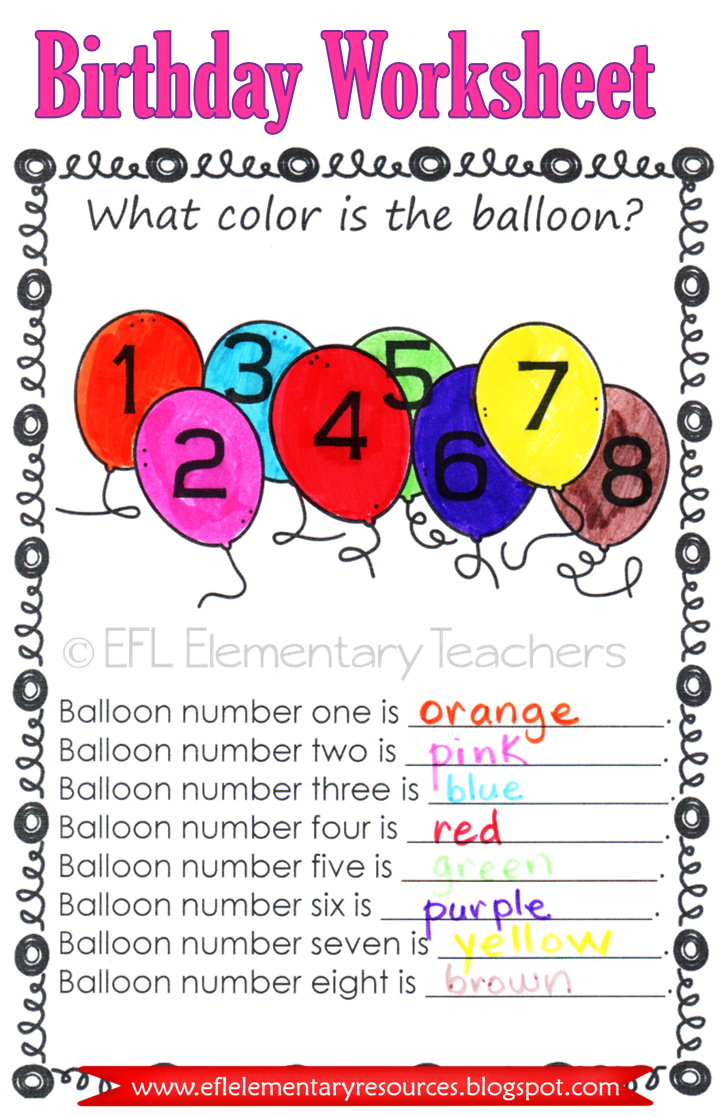 EFL Elementary Teachers: Birthday Unit Worksheets- part 3