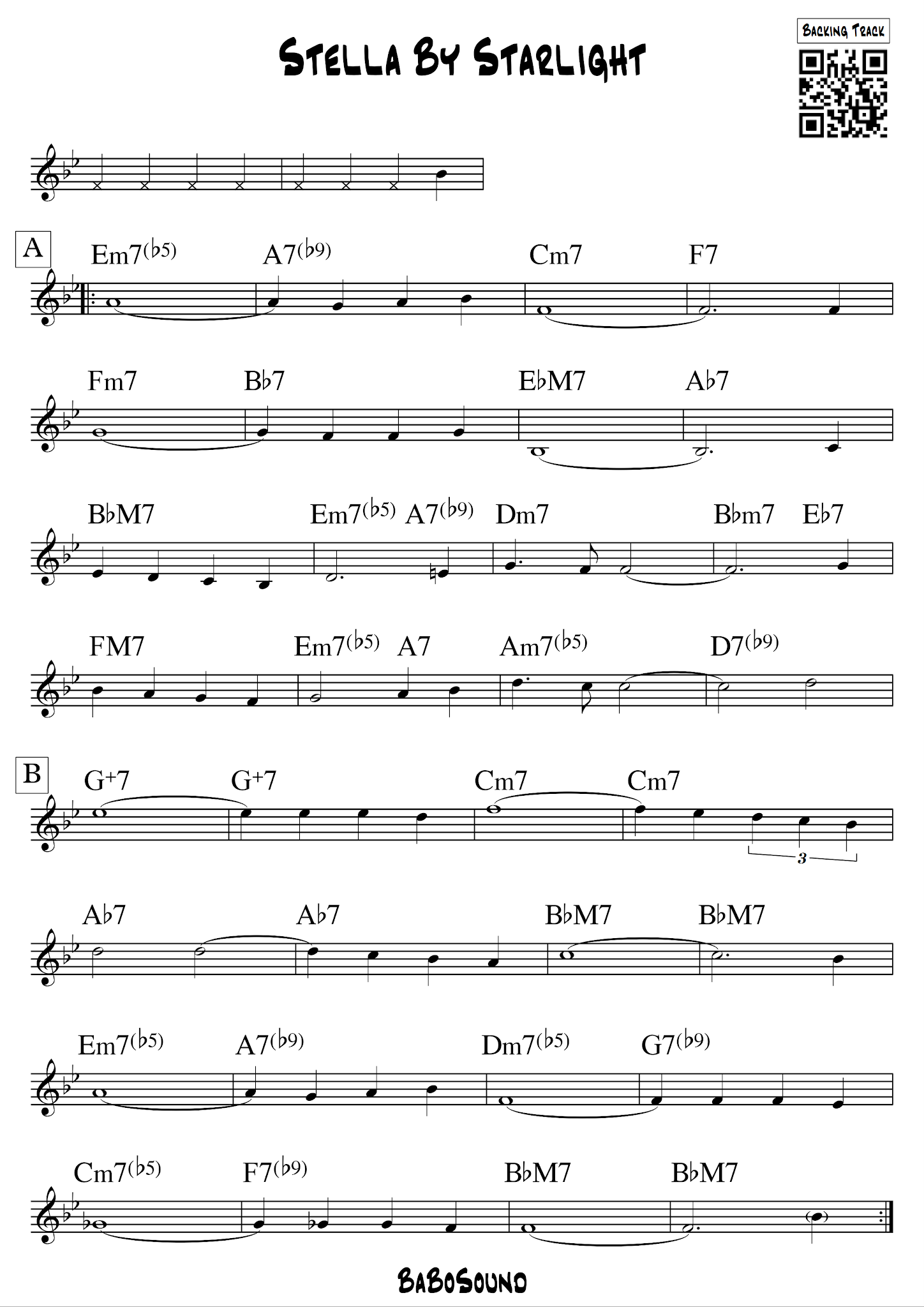 Delicious Guitar: Stella By Starlight Lead Sheet With QR Code