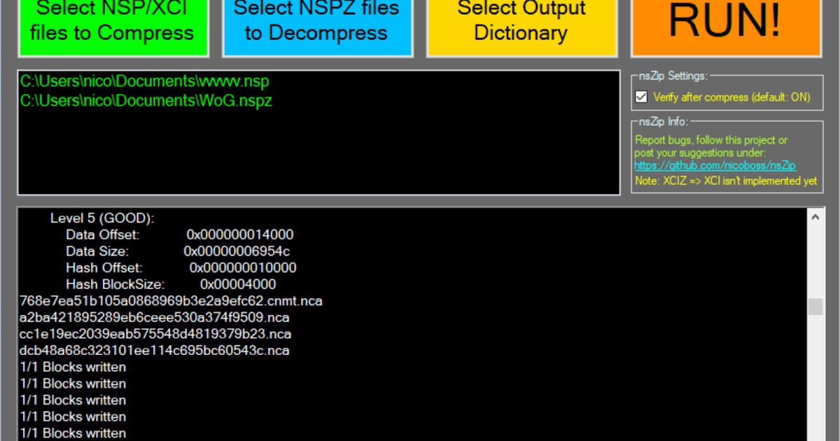 ニンテンドースイッチ XCI、NSPファイルを圧縮＆解凍するツールnsZip紹介