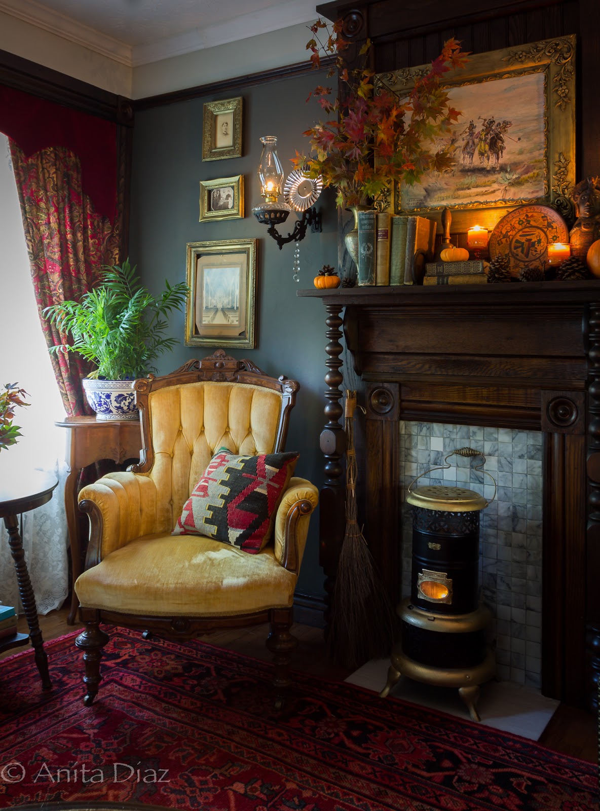 Fall in the Victorian-inspired parlor - Whispering Pines Homestead