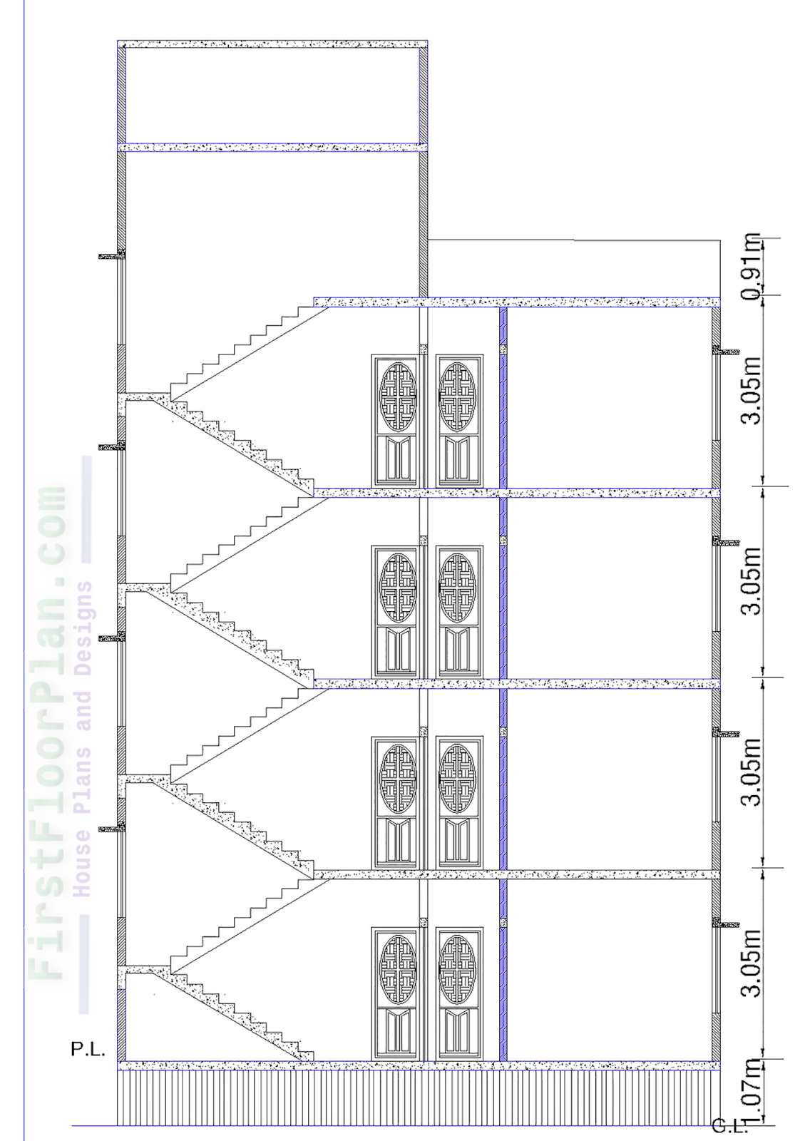 Four Storey Building Floor Plan and Elevation AutoCAD File | 30 X 80 ...