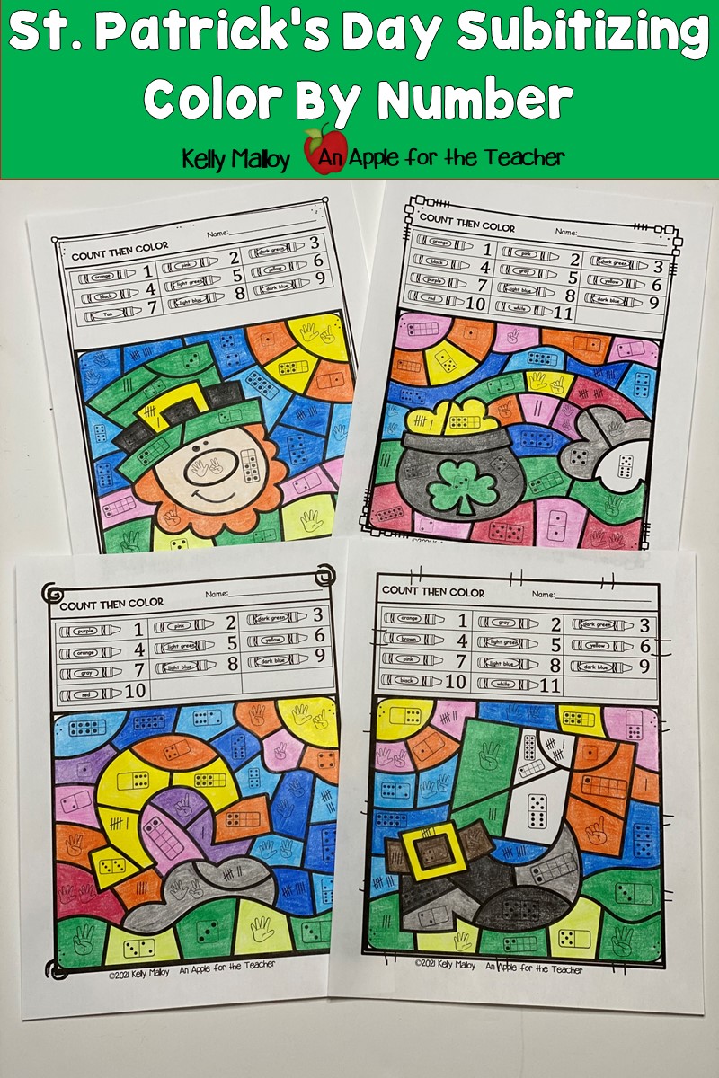 An Apple For The Teacher: St. Patrick's Day Subitizing Color by Number