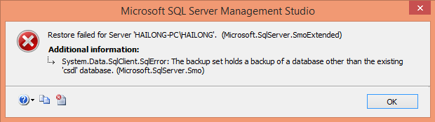 Sửa Lỗi Khi Restore Cơ Sở Dữ Liệu Từ File Bak Và Không Tạo được