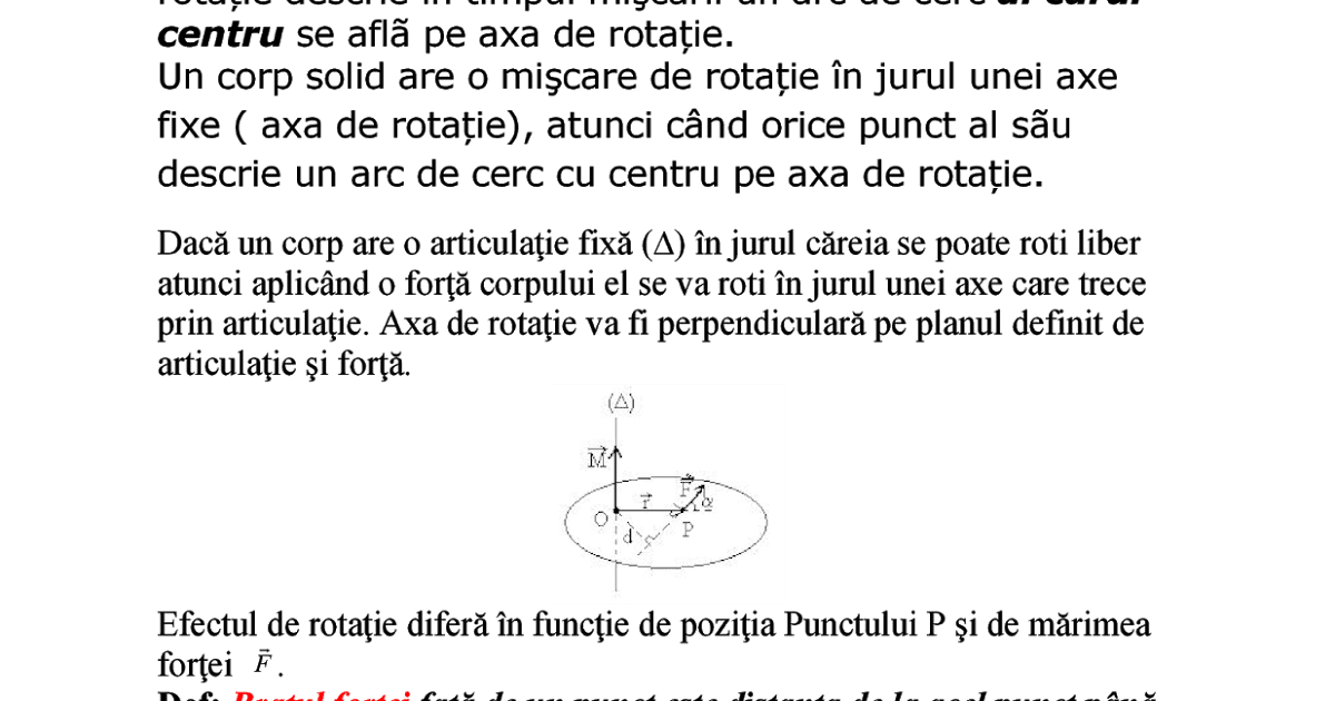 Chimie Fizica: Momentul forţei