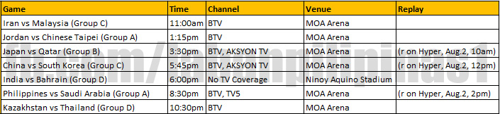 Complete TV coverage schedule for the 27th FIBA Asia Championship ...