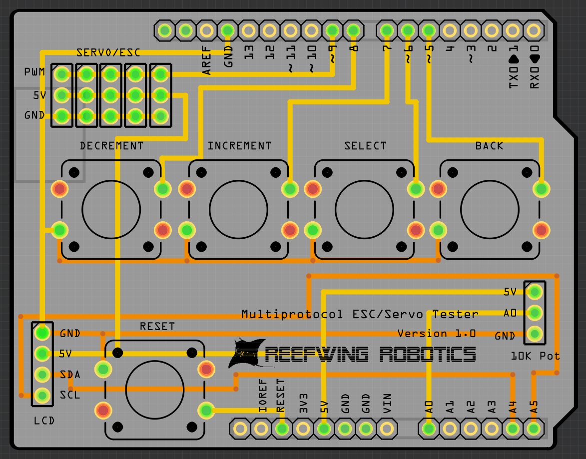 Reefwing Robotics Arduino Shield Multiprotocol Esc Servo Tester