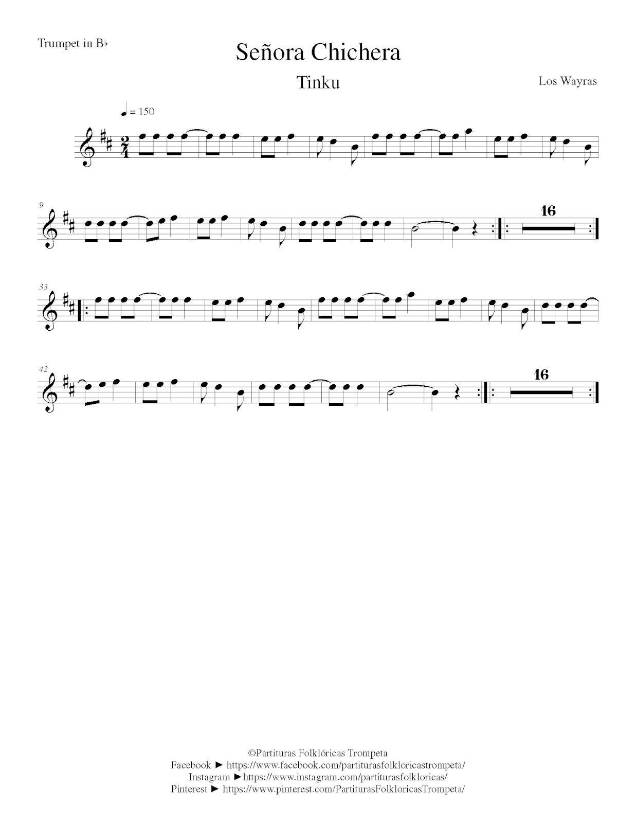 (Letra Y Partitura) Tinku Señora Chichera - Los Wayras