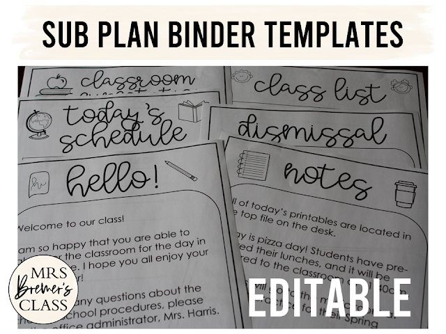 Editable Sub Binder Templates | Mrs. Bremer's Class
