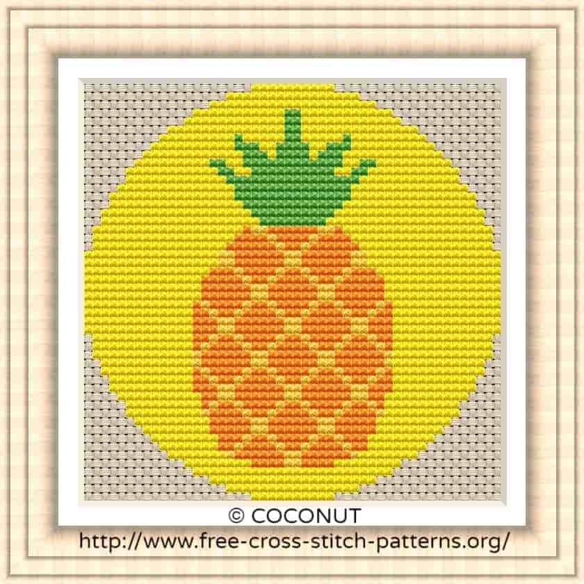 PINEAPPLE FRUIT ICON, FREE AND EASY PRINTABLE CROSS STITCH PATTERN | Free cross stitch pattern