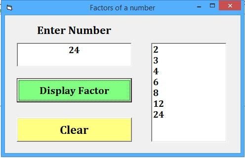 How to find factors of a number in visual basic 6.0