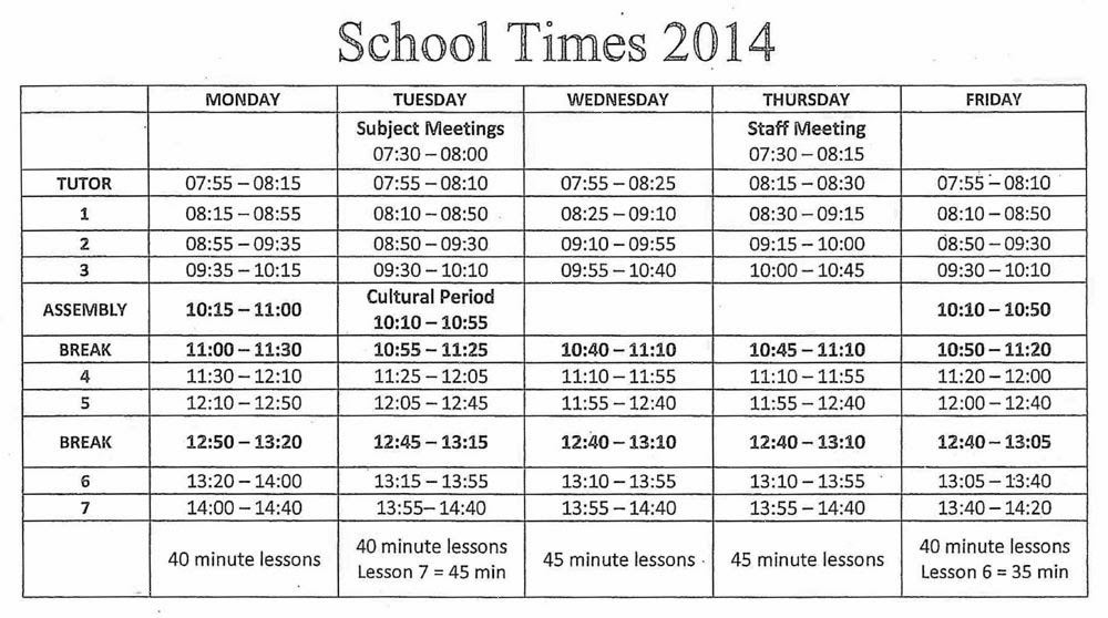 Camps Bay High School: CBHS School Timetable - Jan '14