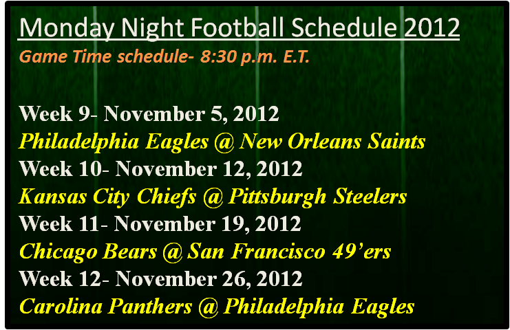 NFL Football TV Schedule | Monday Sunday Thursday Night Football ...
